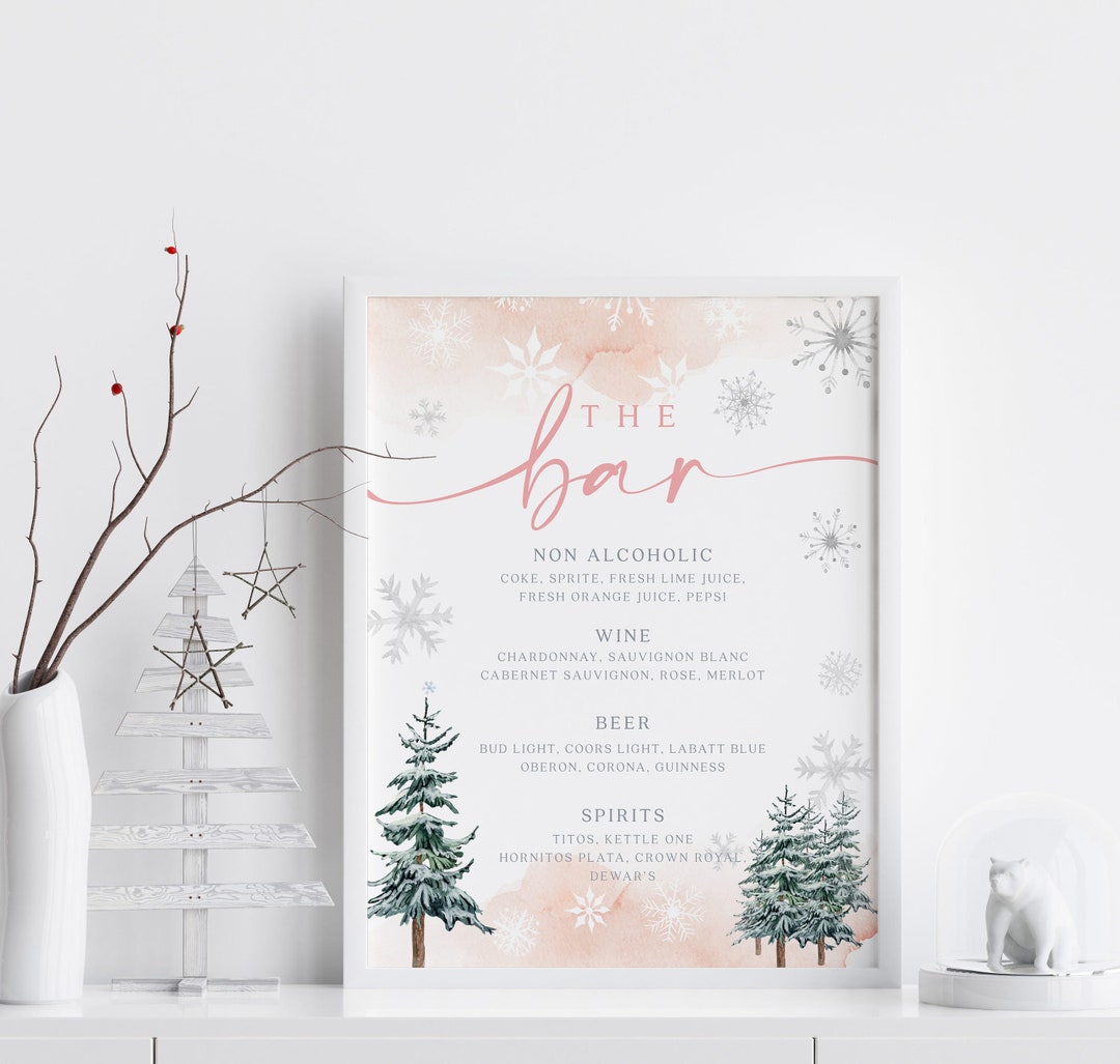 Bar Menu Sign Template, Winter Bar Menu Sign, Drinks Menu Sign ROSEWW ...