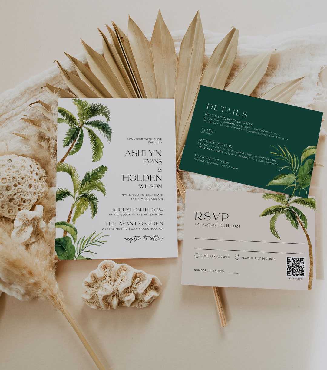 Palm Tree Wedding Invitation, Tropical Wedding Invitation, Tropical ...