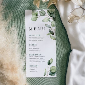 Greenery Floral Menu Template, Eucalyptus Wedding Menu, Floral Sage ...