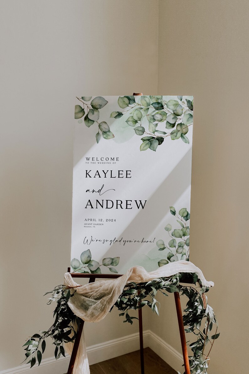 Welcome Sign Template Greenery Wedding Welcome Sign - Etsy