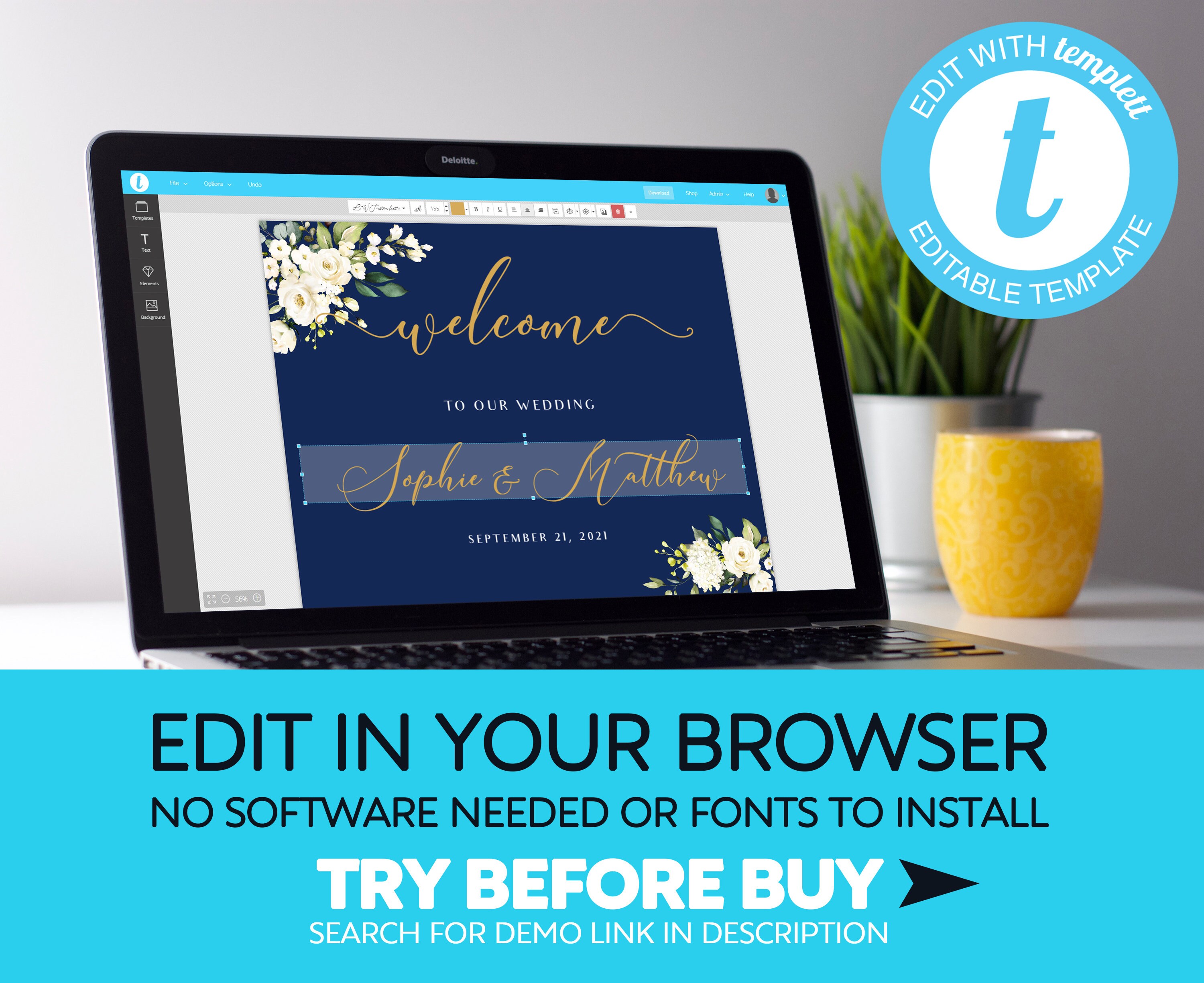 Wedding Welcome Sign Navy Welcome Sign Template Wedding - Etsy