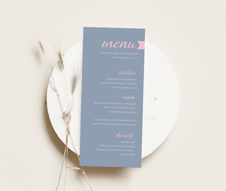Dusty Blue Menu Template Wedding Dinner Menu Dusty Blue and - Etsy