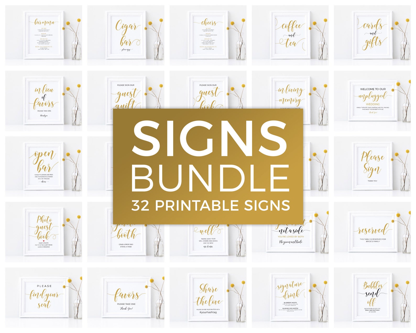 Gold Wedding Signs Bundle Wedding Signs Templates Editable - Etsy