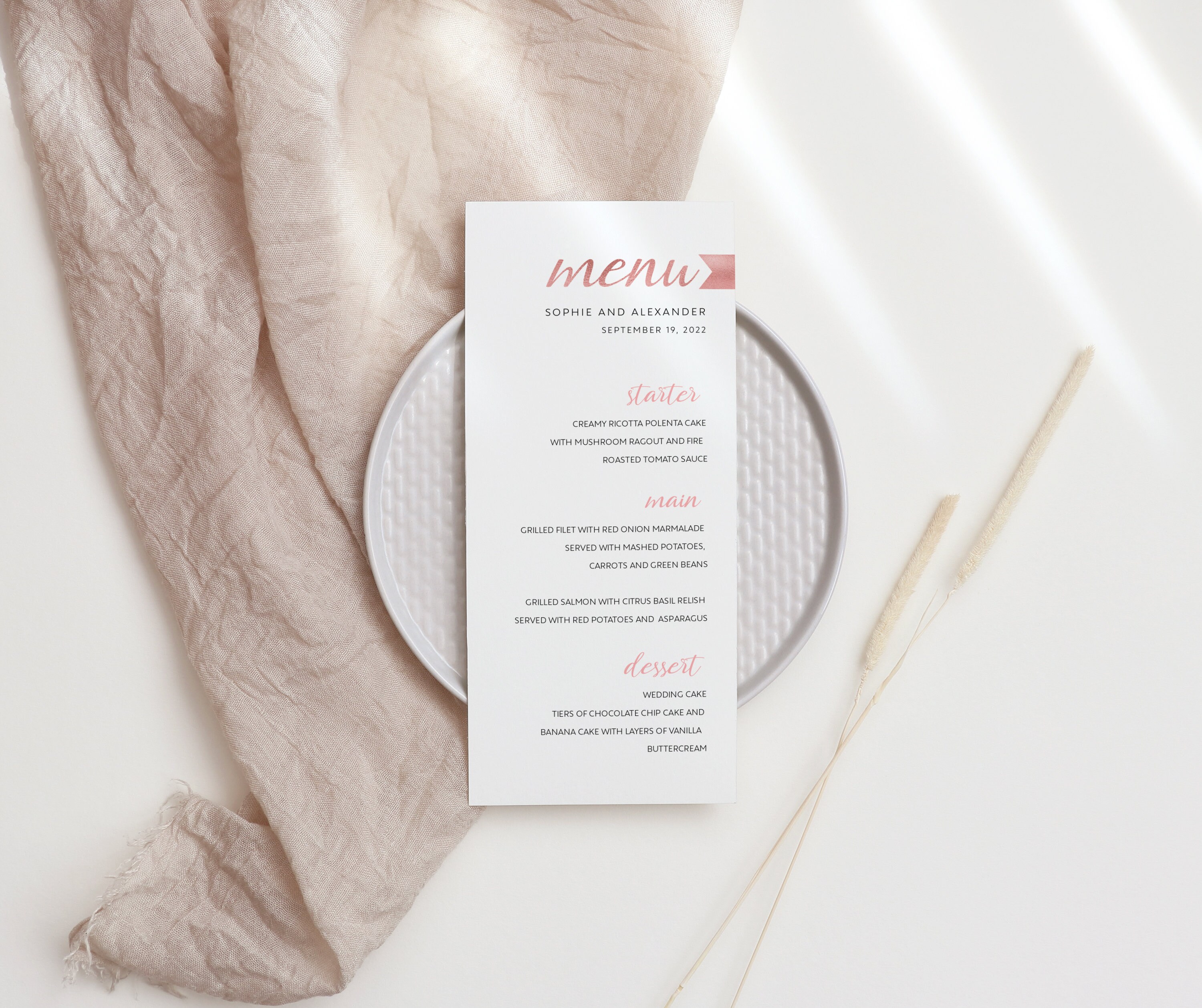 Rose Gold Menu Template Rose Gold Dinner Menu Instant - Etsy