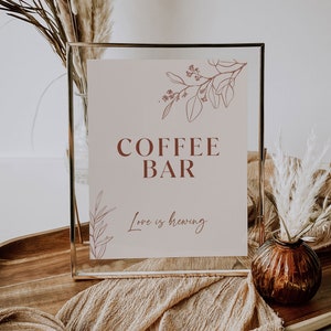 Coffee Bar Sign, Bridal Shower Coffee Bar Sign Template, Floral Wedding ...