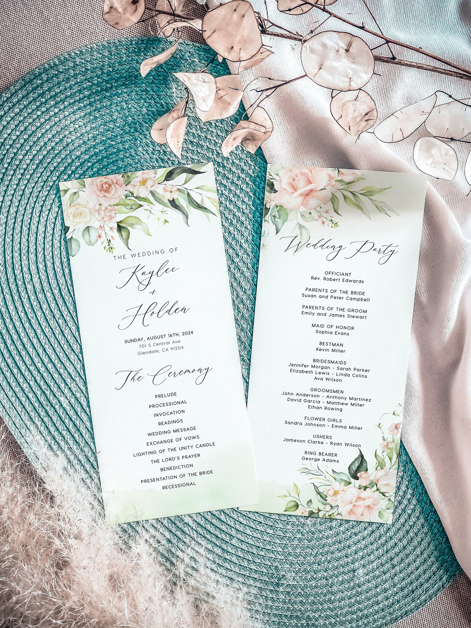 Wedding Program Template Greenery and Flower Wedding Program - Etsy
