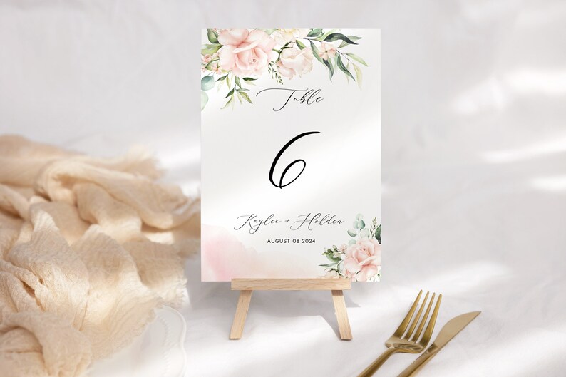 Wedding Table Number Template Roses and Greenery Floral - Etsy