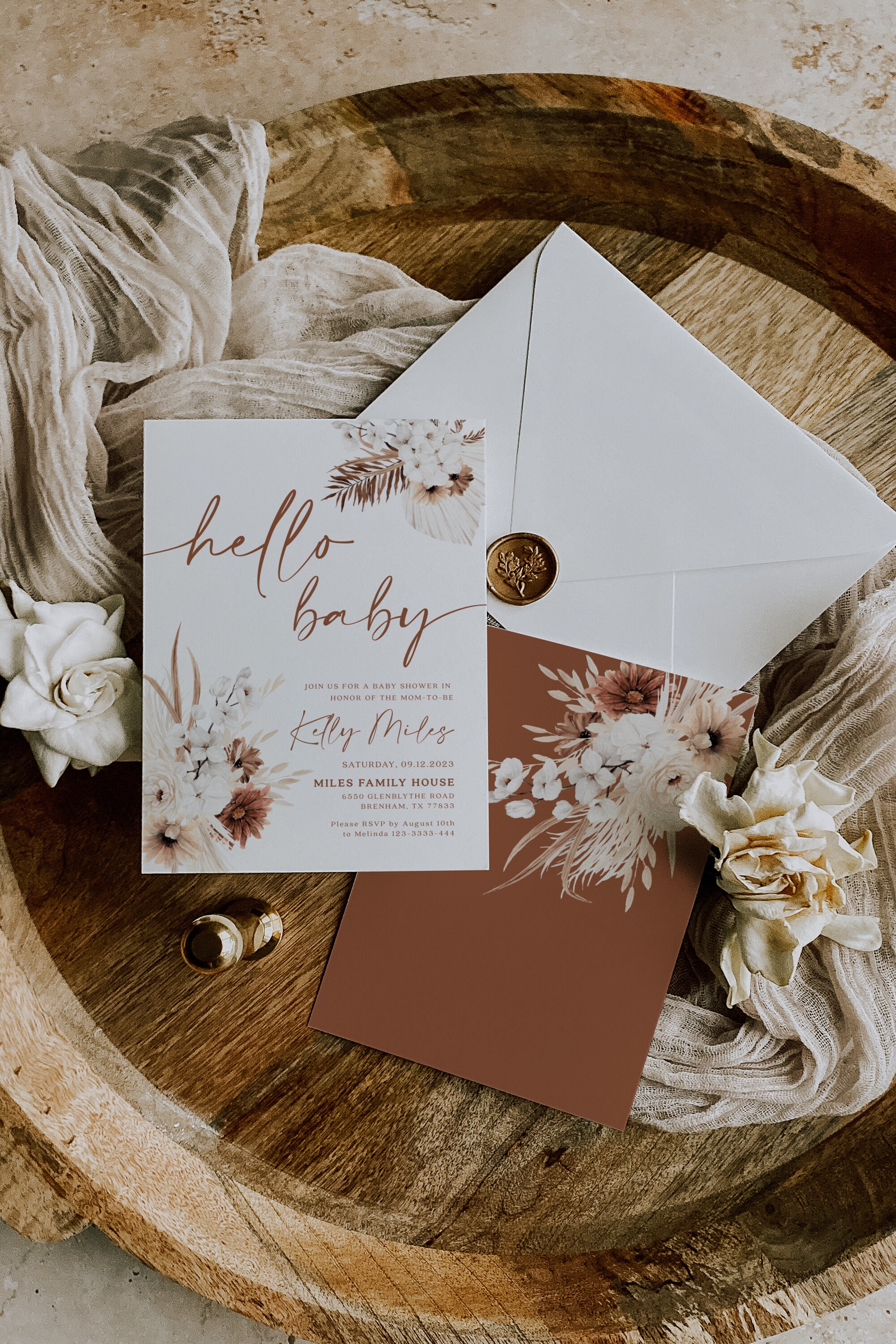 Hello Baby Invitation Baby Shower Invitation Template Pampas - Etsy