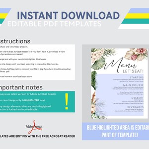 Menu Sign Template Tropical Menu Template Beach Menu | Etsy