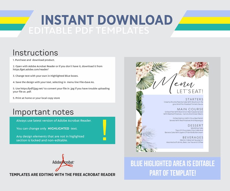 Menu Sign Template Tropical Menu Template Beach Menu | Etsy