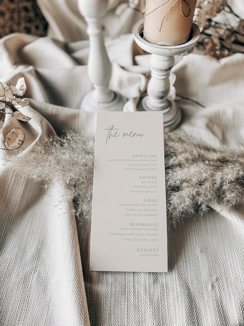 Sage Green Menu Wedding Menu Cards Menu Template Wedding | Etsy UK