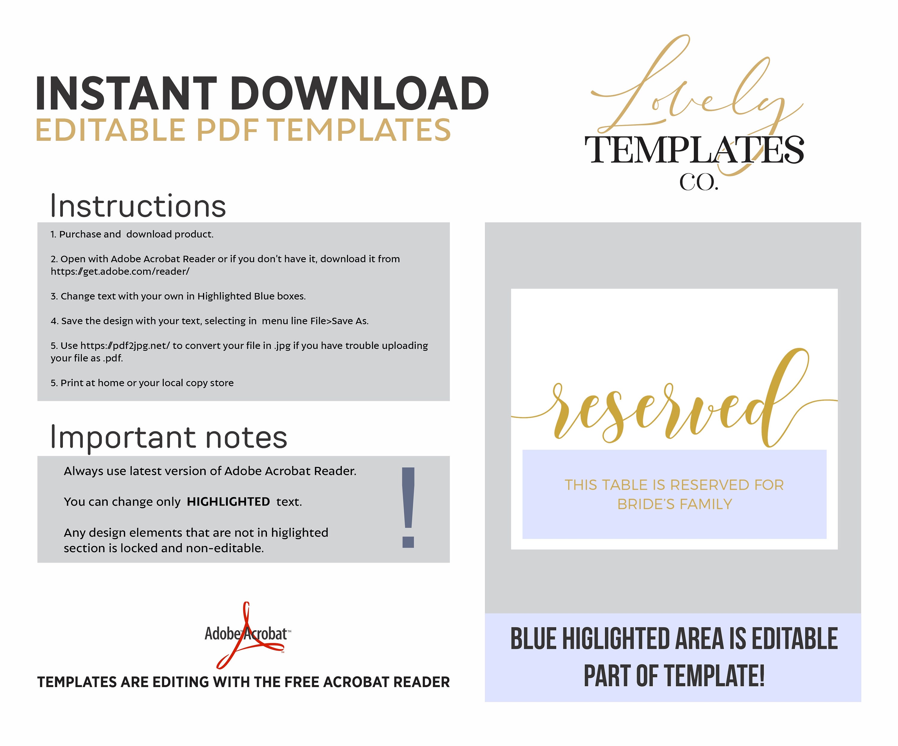 Reserved Sign Reserved Template Wedding Reserved Sign | Etsy