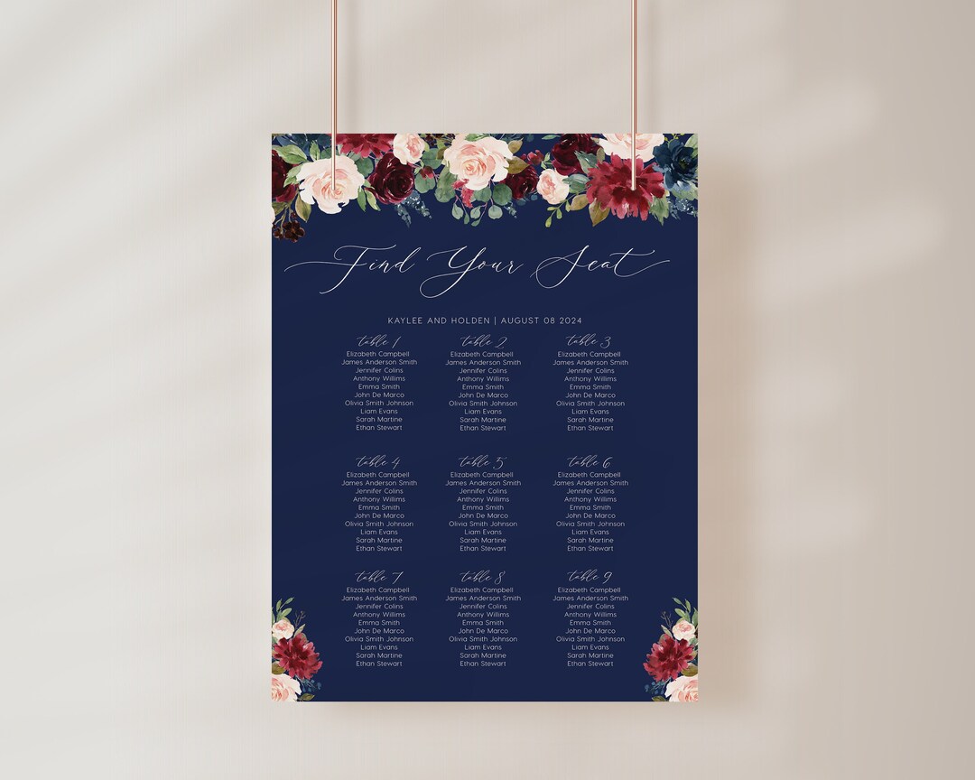 Seating Chart Wedding Navy Seating Chart Sign Navy Wedding - Etsy
