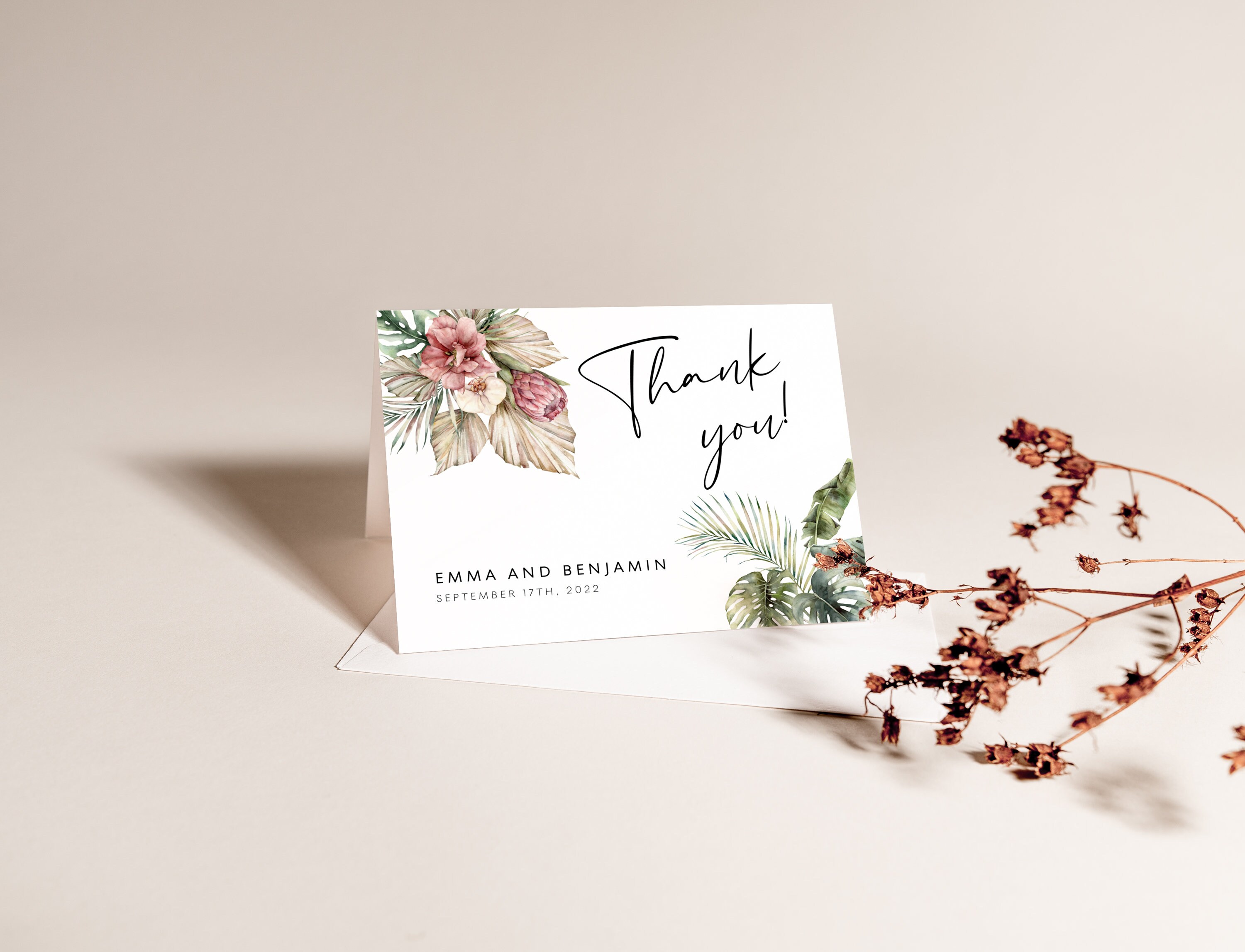 Thank You Card Tropical Thank You Cards Wedding Thank You - Etsy