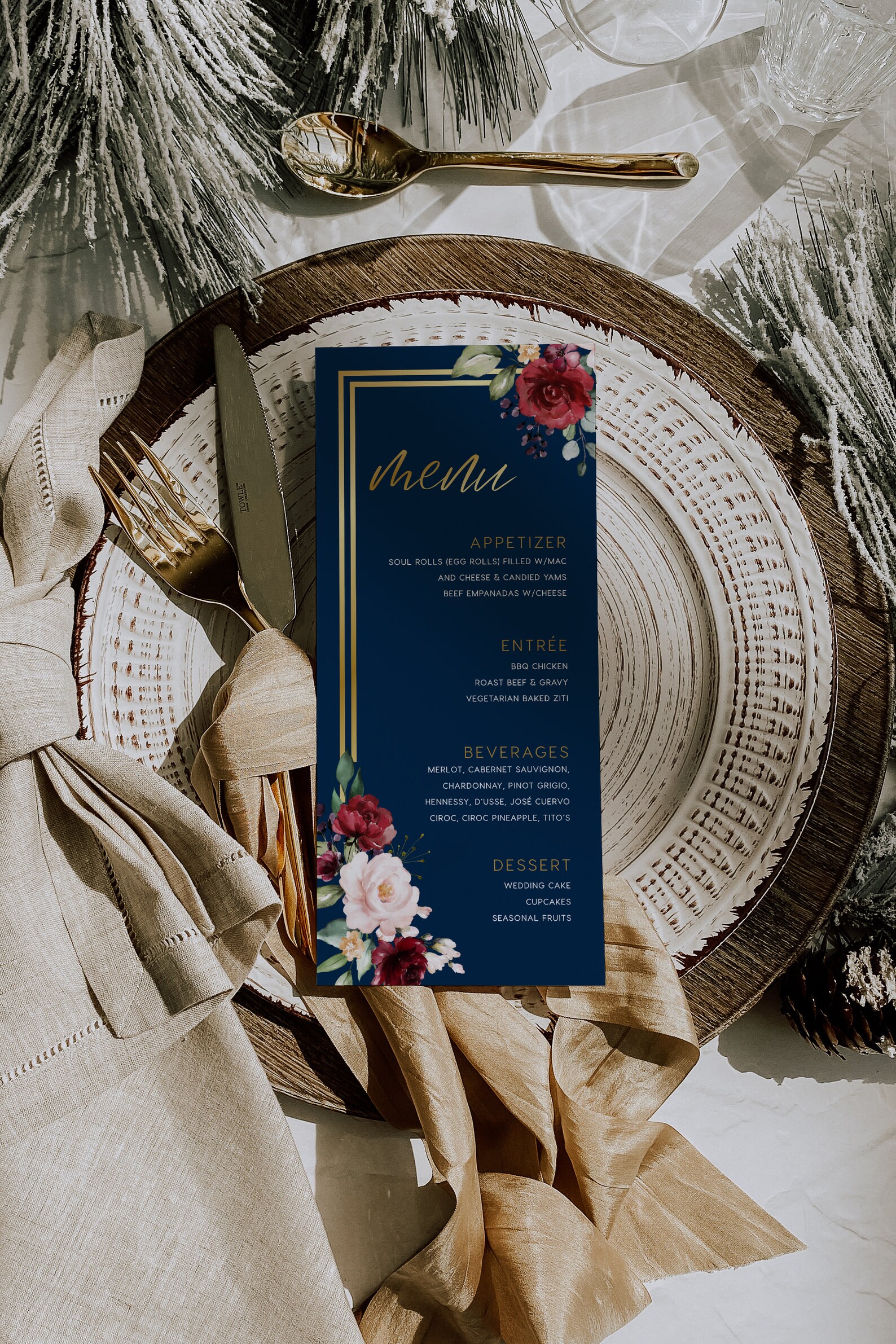 Navy Gold Menu Wedding Menu Template Boho Wedding Menu Navy - Etsy