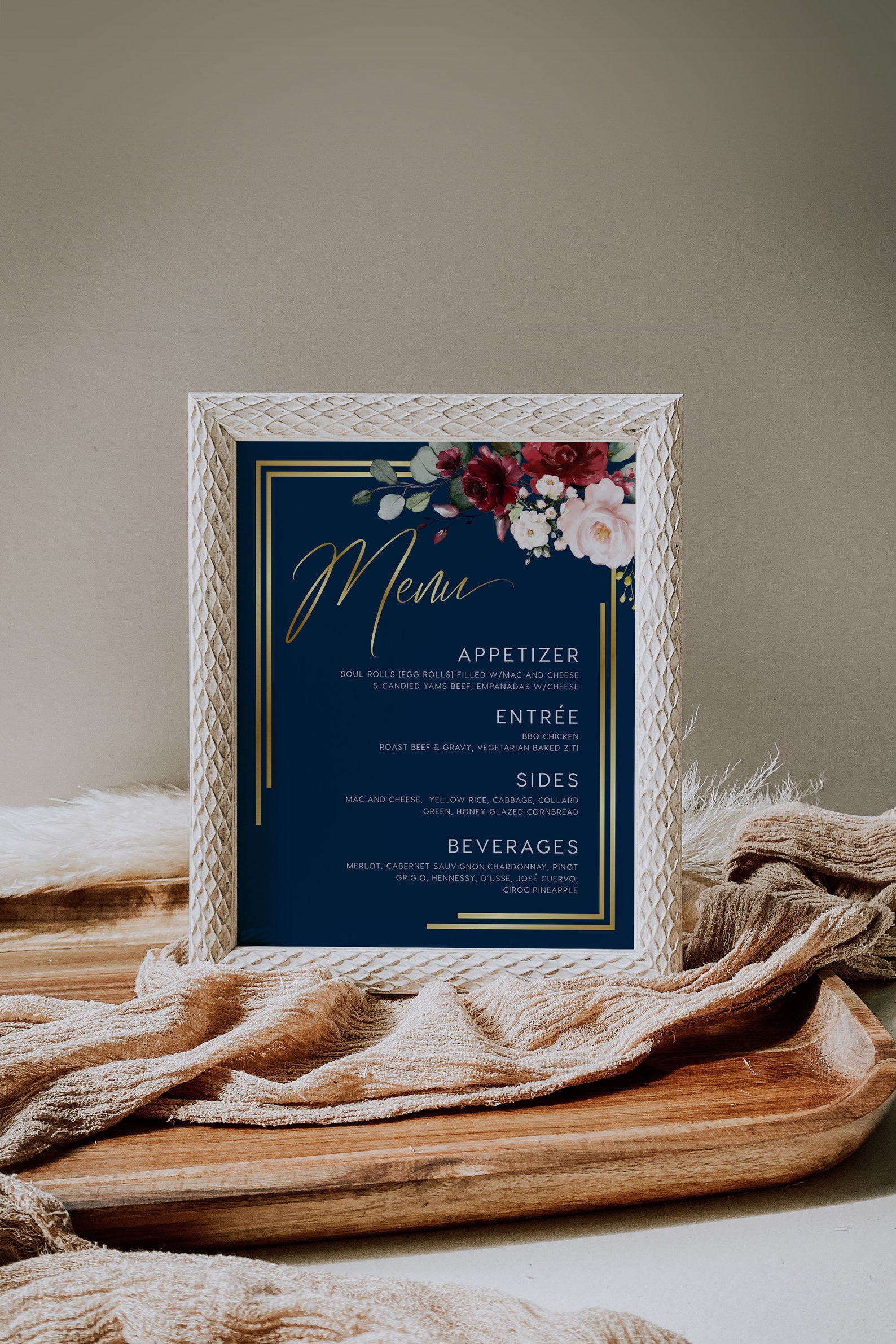 Navy Gold Menu Navy Menu Sign Table Menu Sign Wedding Menu - Etsy