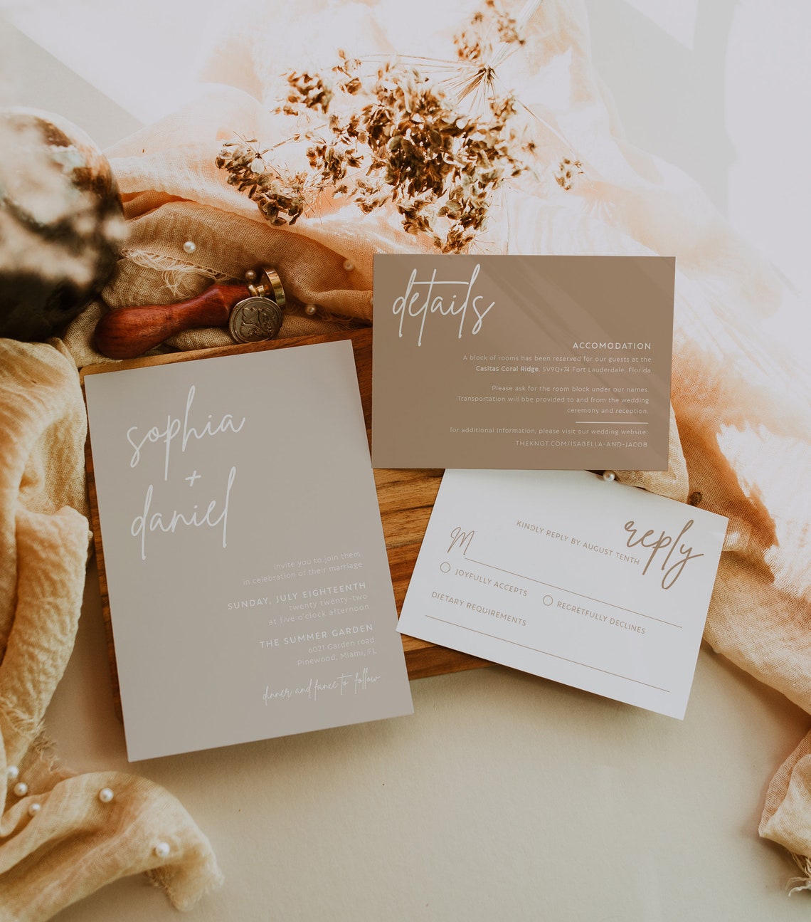 Beige Invitation Suite Cream Wedding Invitation Set Templett - Etsy