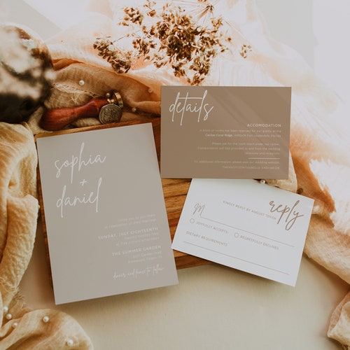 Beige Invitation Suite Cream Wedding Invitation Set Templett - Etsy