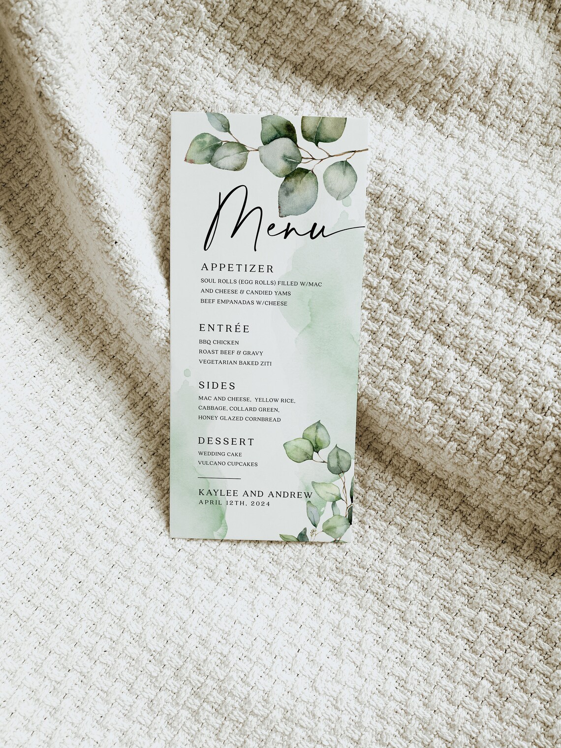 Greenery Menu Card Wedding Menu Template Eucalyptus Floral - Etsy