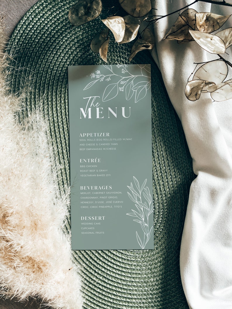 Sage Menu Cards Flora Wedding Menu Wedding Menu Template - Etsy