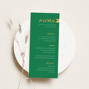 Green Menu Template, Wedding Dinner Menu, Instant Download, DIY Menu ...