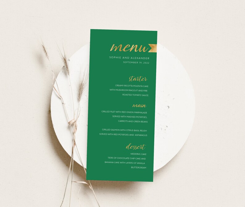 Green menu template Wedding dinner menu Instant download | Etsy