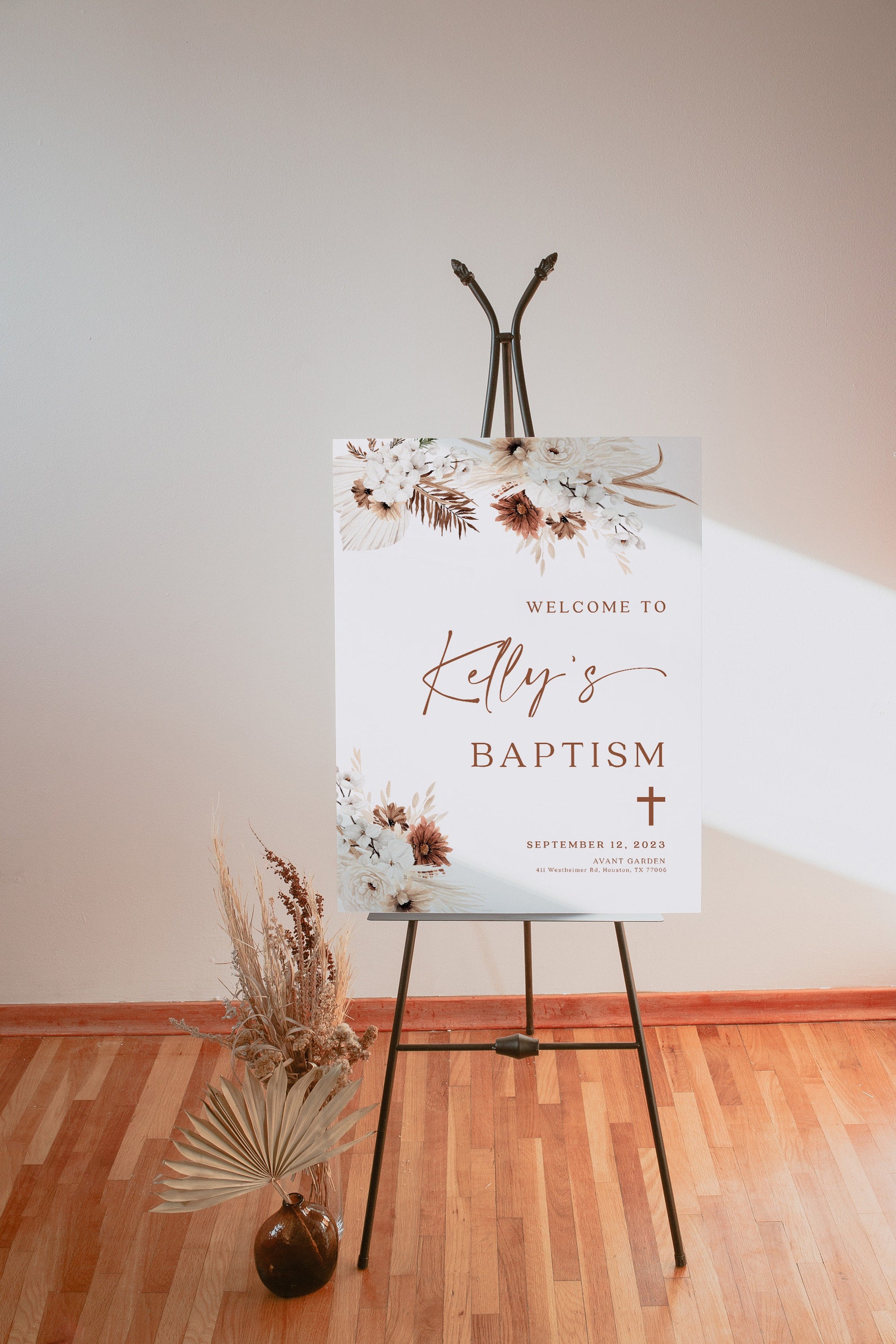 Baptism Welcome Sign Baptism Sign Template Pampas Terracotta | Etsy