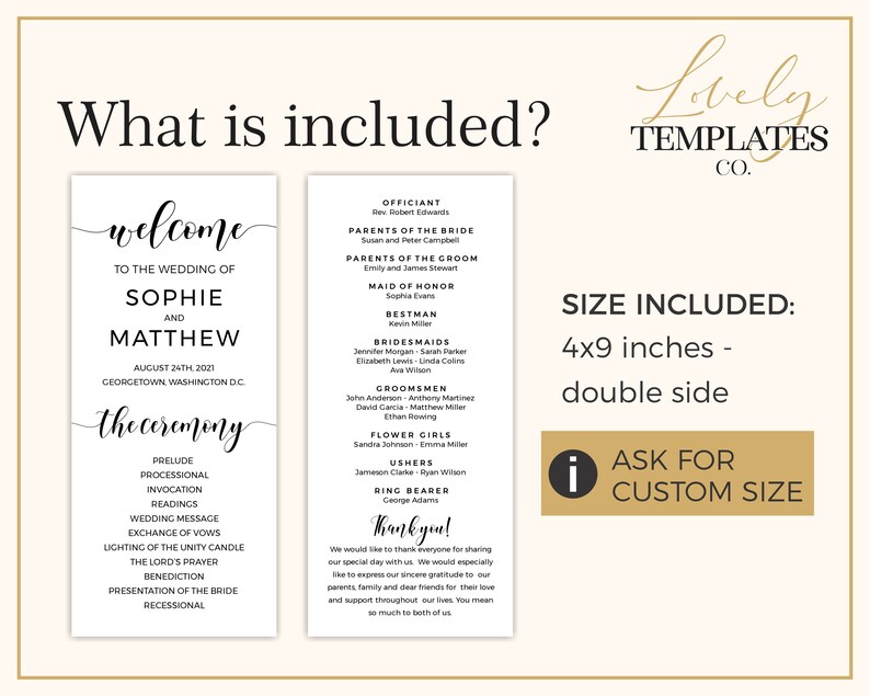 Wedding Program Template Minimalist and Elegant Wedding - Etsy