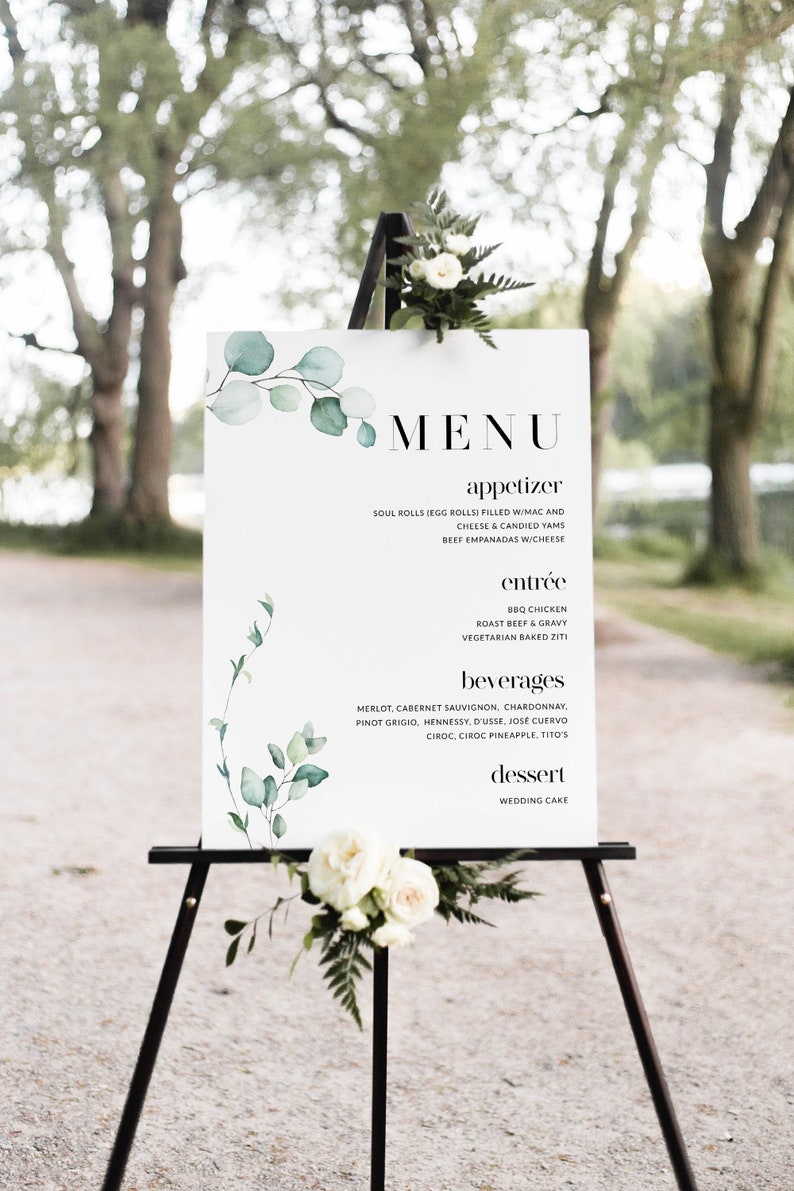 Large Menu Sign Wedding Menu Template Wedding Menu Sign - Etsy