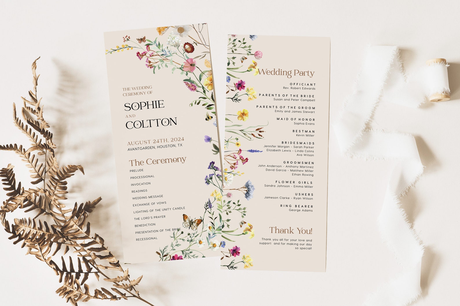 Wedding Ceremony Program, Wedding Party Program Cards, Boho Wedding ...