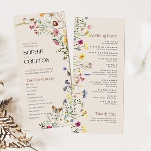 Wedding Ceremony Program, Wedding Party Program Cards, Boho Wedding Program Template, Beige ...
