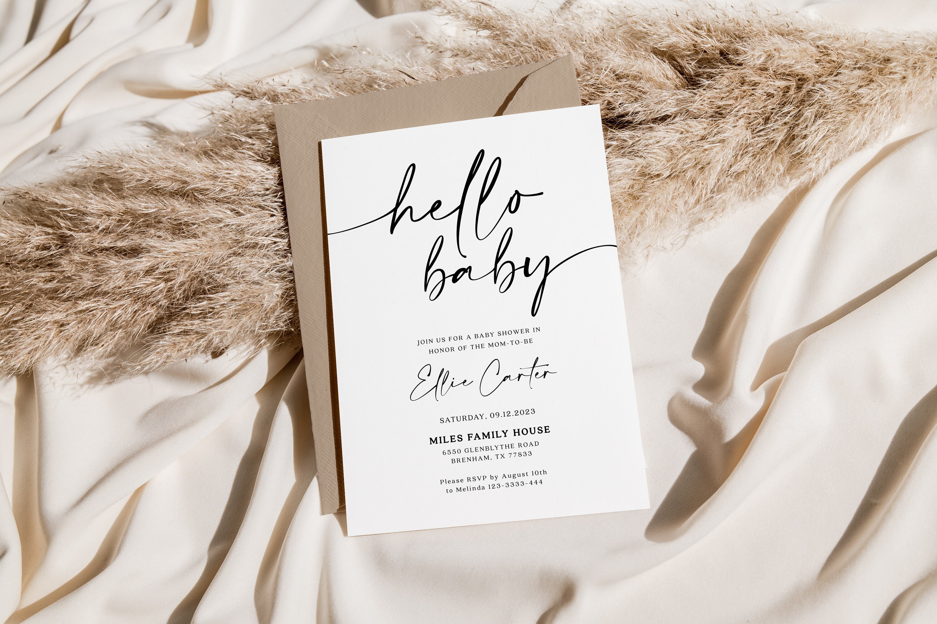 Hello Baby Invitation Baby Shower Invitation Template Modern - Etsy