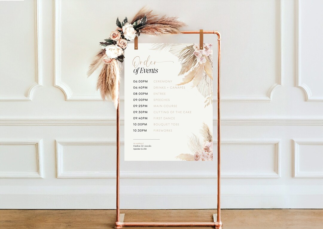 Editable Order of Service Sign Template, Wedding Order of the Day Sign ...