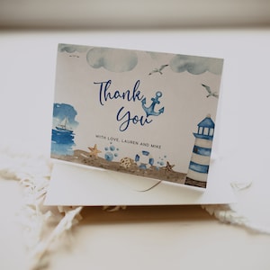 Nautical Thank You Cards, Thank You Card Template, Nautical Baby Shower ...