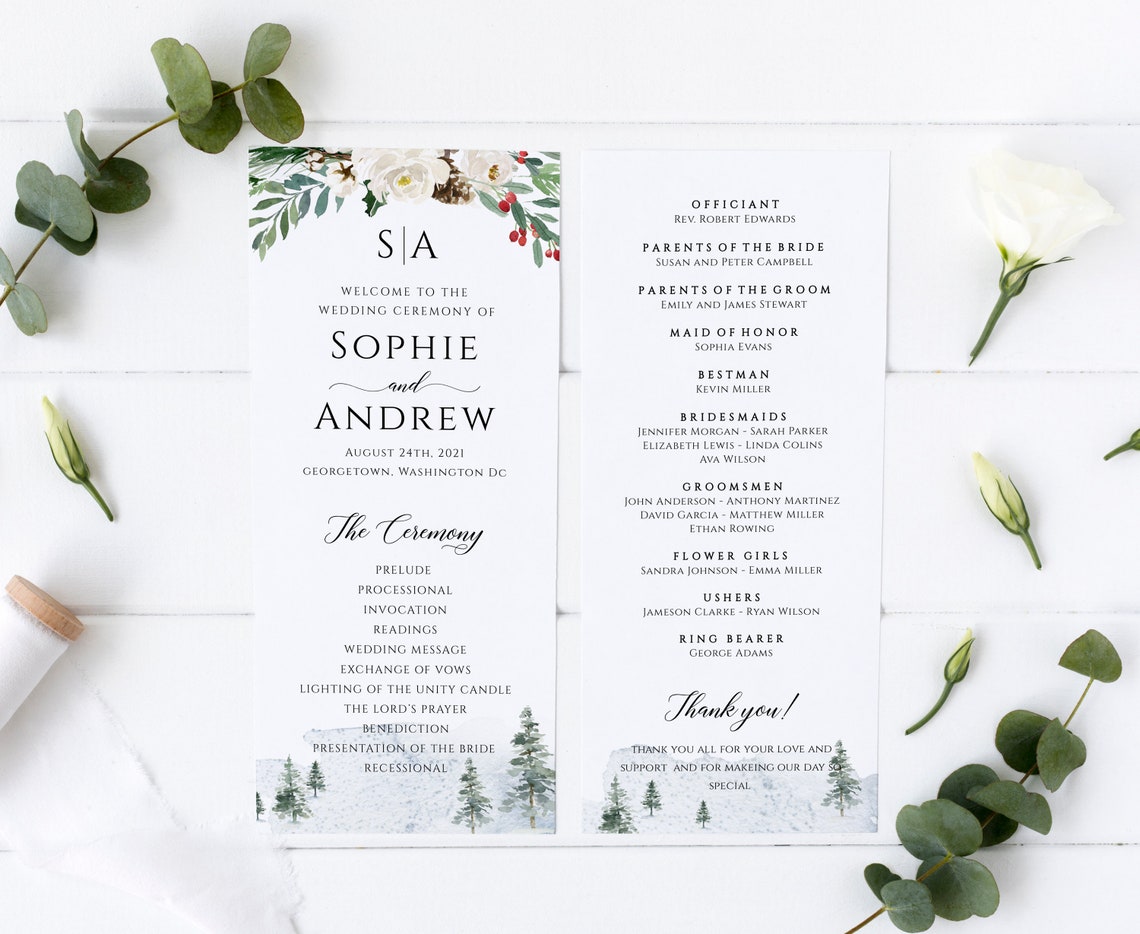 Wedding Program Template Winter Wedding Program Christmas - Etsy