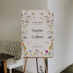 Welcome Sign Wedding, Beige Wedding Welcome Sign, Floral Wedding ...