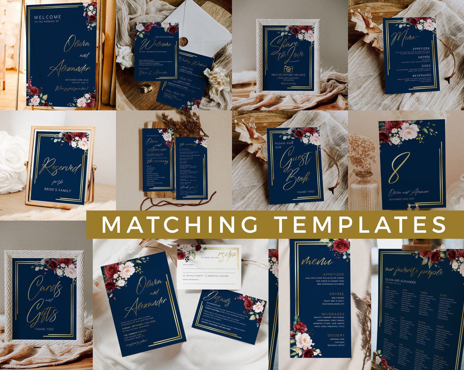 Navy Gold Menu Navy Menu Sign Table Menu Sign Wedding Menu - Etsy