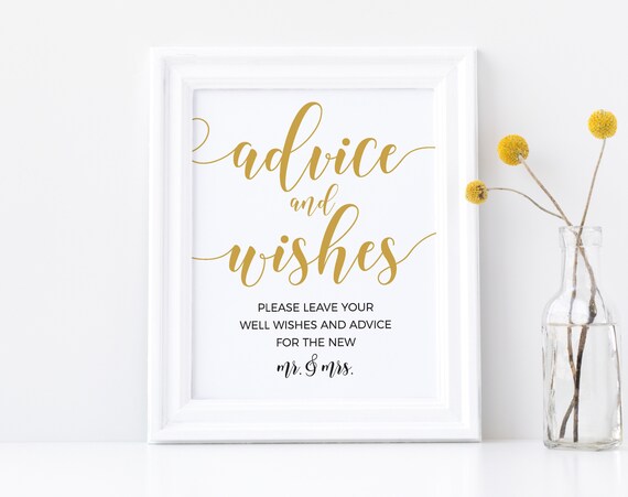 Advice and Wishes Wedding Sign Gold Wedding Signs Wedding | Etsy