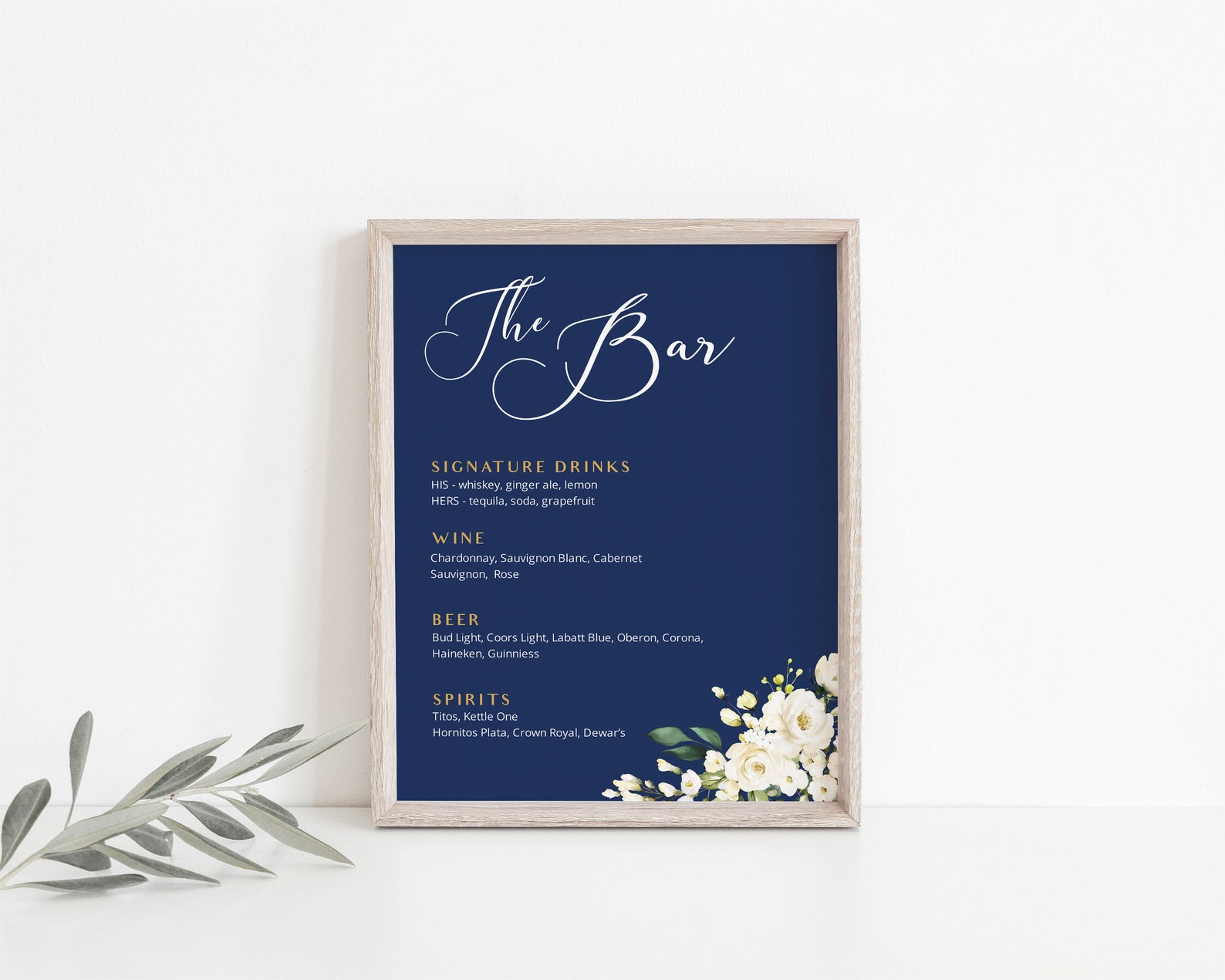 The bar sign Bar menu sign template Wedding bar menu sign | Etsy