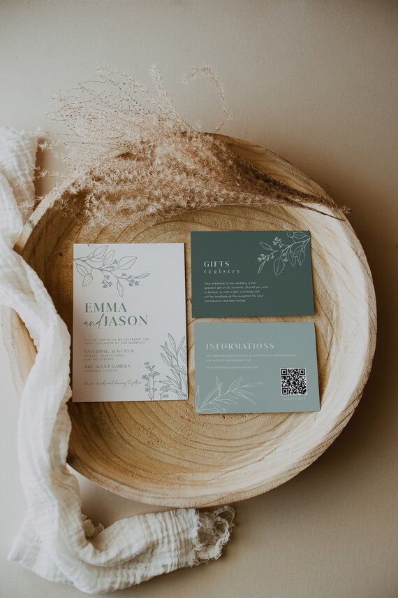 Sage Wedding Invitation Floral Wedding Invitation Set Sage - Etsy
