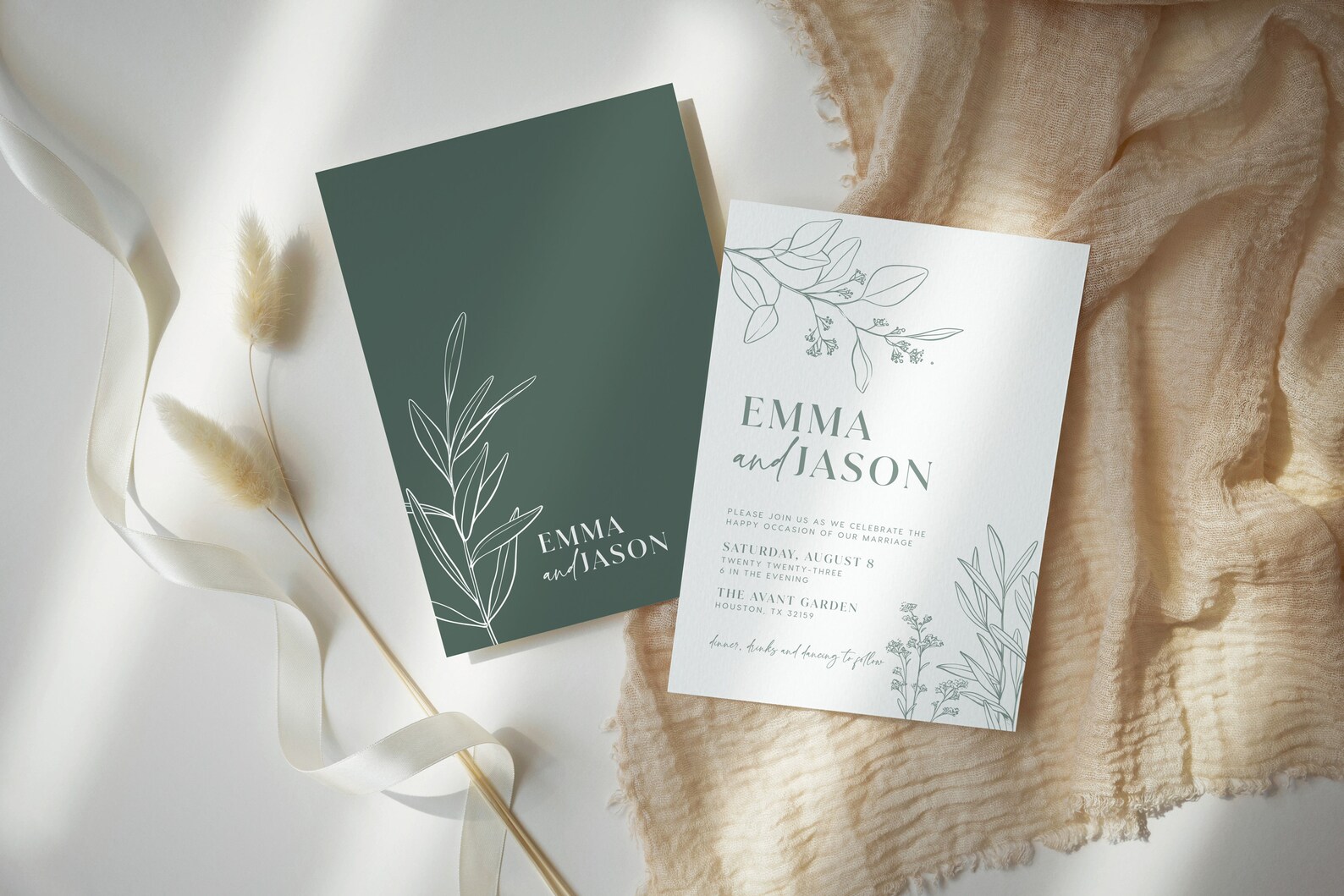 Sage Wedding Invitation Floral Wedding Invitation Set Sage - Etsy