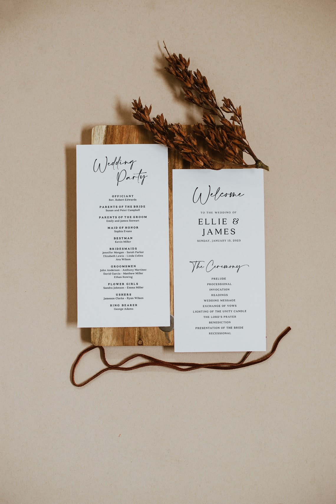 Wedding Ceremony Program Cards Simple Wedding Program | Etsy