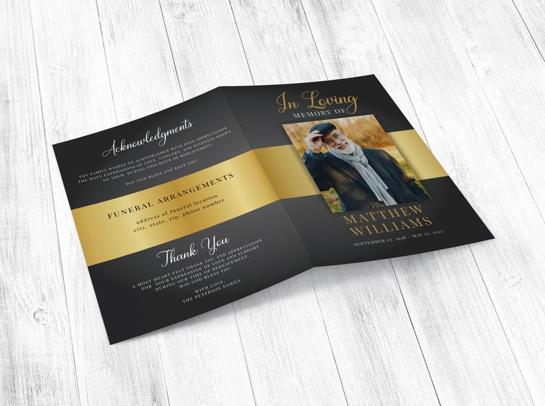 Funeral Program Template Gold Program Template Instant - Etsy