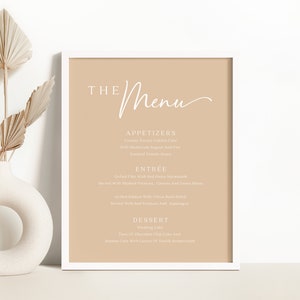 Beige Menu Template, Menu Sign, Wedding Menu Template, Beige Wedding ...