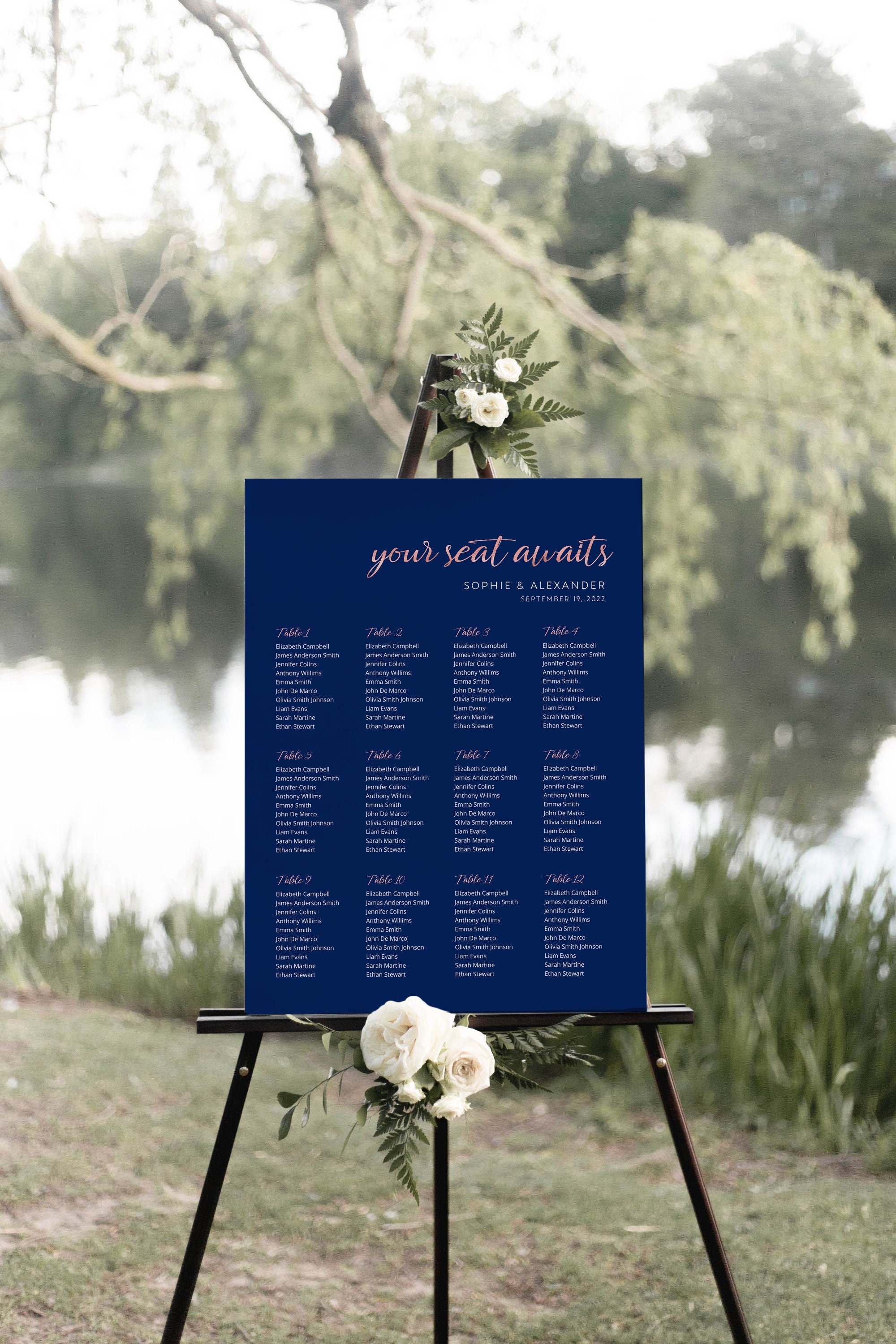 Navy Rose Gold Seating Chart Wedding Seating Plan Template | Etsy