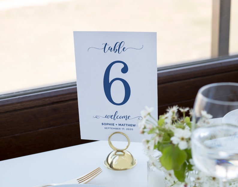 Table Number Template Blue Table Numbers Wedding Table - Etsy
