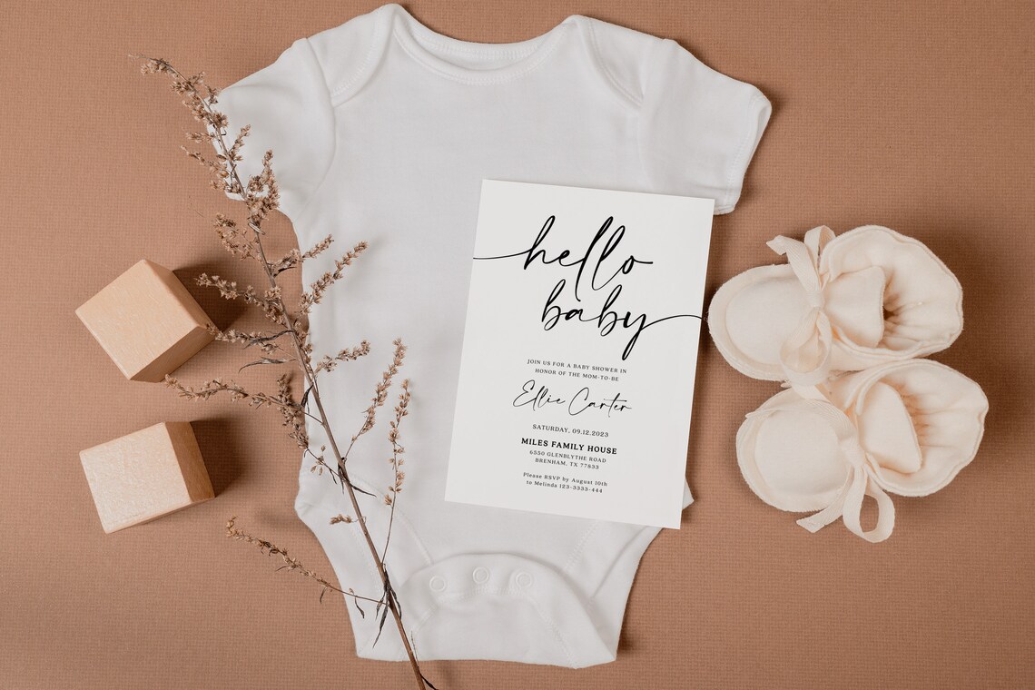 Hello Baby Invitation Baby Shower Invitation Template Modern | Etsy