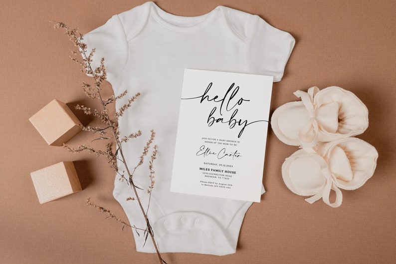 Hello Baby Invitation Baby Shower Invitation Template Modern - Etsy
