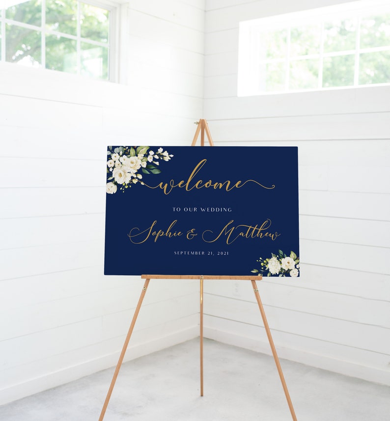 Wedding Welcome Sign Navy Welcome Sign Template Wedding - Etsy