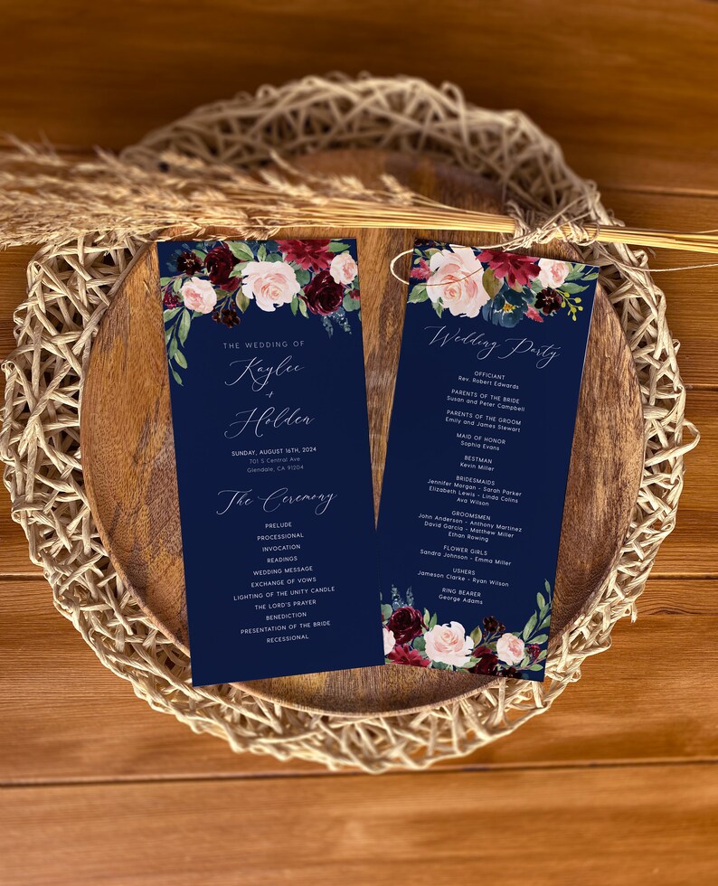 Wedding Program Template Navy Program Cards Bohemian Blush | Etsy
